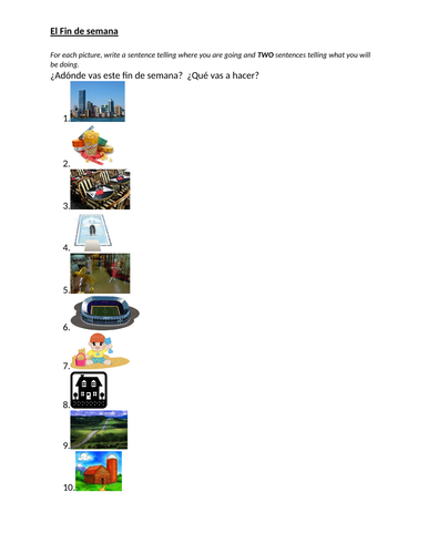 Lugares y Actividades (Places and Weekend Activities in Spanish ...