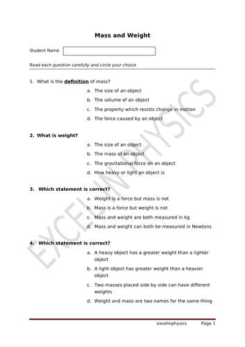MASS and WEIGHT | Teaching Resources