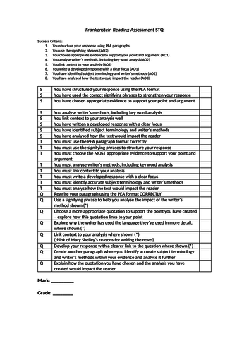 KS3 - Frankenstein Assessments (reading and writing) | Teaching Resources