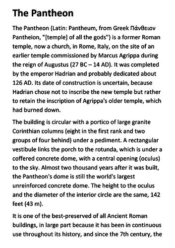 The Pantheon Handout | Teaching Resources