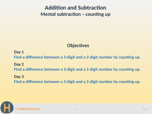 Teaching Presentation: Mental subtraction – counting up ( Year 3 ...