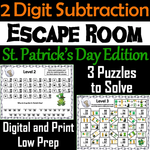 Double Digit Subtraction With and Without Regrouping St Patricks Day ...