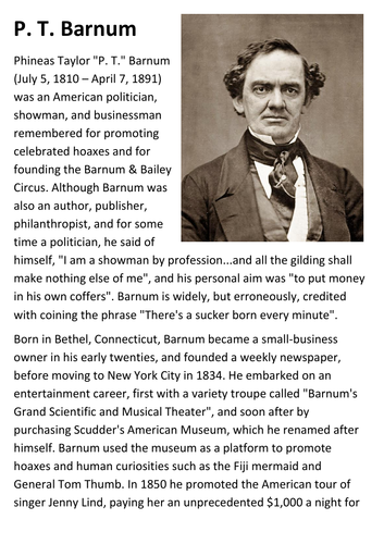 P. T. Barnum Handout | Teaching Resources