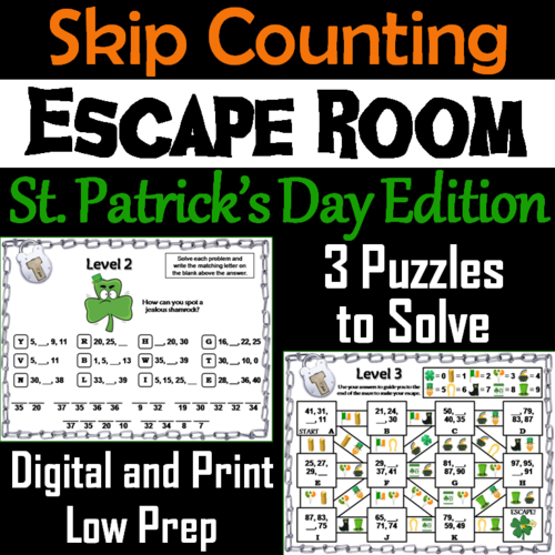 Skip Counting by 2, 3, 4, 5, 10 Game St. Patrick's Day Escape Room Math ...