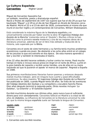 AS / GCSE Spanish Reading on Cervantes | Teaching Resources