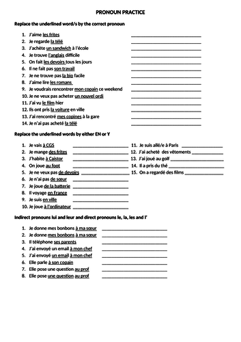 Pronoun practice in French | Teaching Resources Pronoun practice in French | Teaching Resources