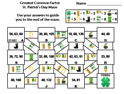 Greatest Common Factor Activity: St. Patrick's Day Math Maze | Teaching ...