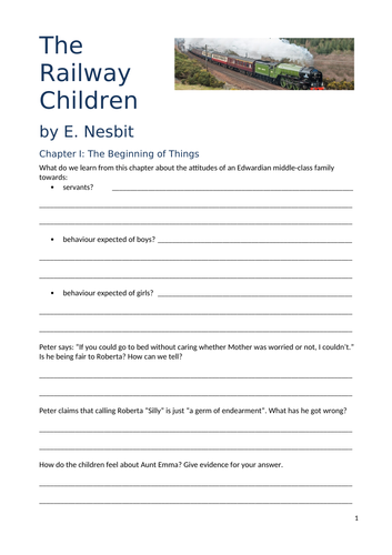 Reading comprehension: The Railway Children by E. Nesbit, questions on ...