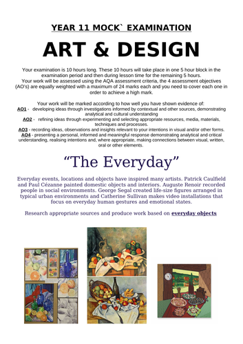 GCSE ART MOCK EXAM - THE EVERYDAY/STILL LIFE | Teaching Resources
