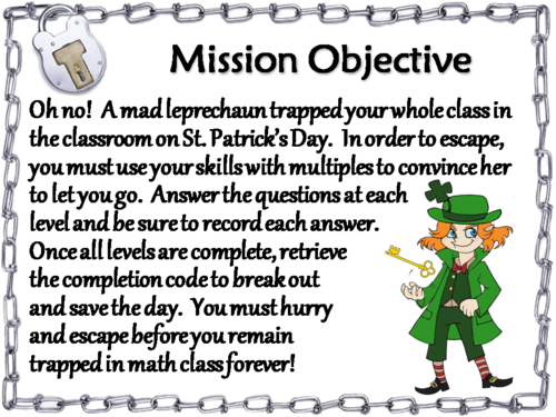 St. Patrick's Day Escape Room Math: Least Common Multiple 4th 5th 6th ...