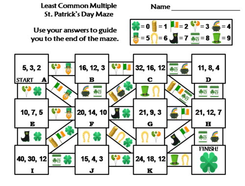 Least Common Multiple Activity: St. Patrick's Day Math Maze | Teaching ...