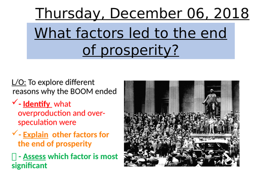 Eduqas USA 1910-1929 KQ5- end of prosperity in ONE LESSON | Teaching ...