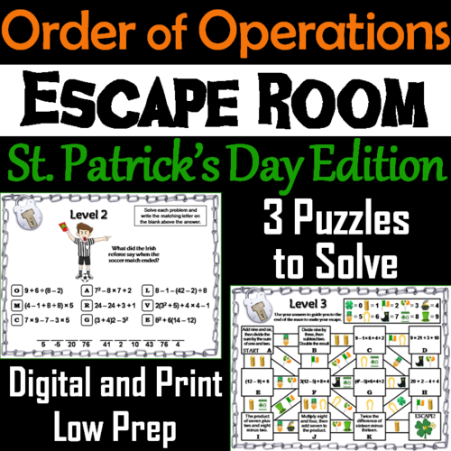 St. Patrick's Day Escape Room Math: Order of Operations (4th 5th 6th ...