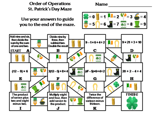 Order of Operations Activity: St. Patrick's Day Math Maze | Teaching ...