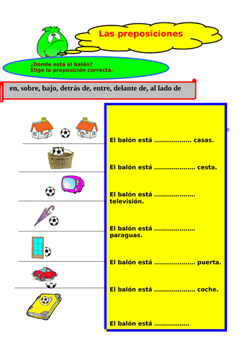 Early years Spanish resources: prepositions and conjunctions