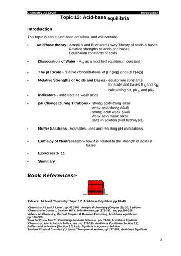 Edexcel chemistry Topic 12: Acid-Base equilibria | Teaching Resources