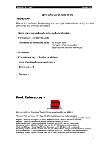 Edexcel chemistry Topic 17C: Carboxylic acids | Teaching Resources