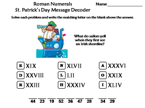 Roman Numerals St. Patrick's Day Math Activity: Message Decoder ...