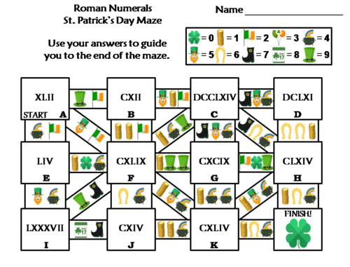Roman Numerals Activity: St. Patrick's Day Math Maze | Teaching Resources