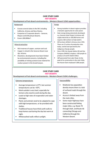 AQA GCSE Geography (2016) Hot deserts case study (Western Desert, USA ...