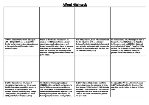Alfred Hitchcock Comic Strip and Storyboard | Teaching Resources