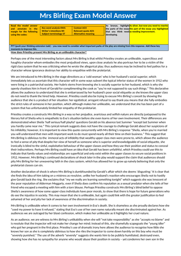 Mrs Birling An Inspector Calls Model Answer | Teaching Resources Mrs Birling An Inspector Calls Model Answer | Teaching Resources