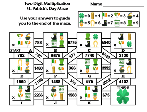 Two Digit Multiplication Activity: St. Patrick's Day Math Maze ...