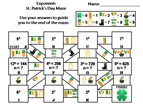 Exponents Activity: St. Patrick's Day Math Maze | Teaching Resources