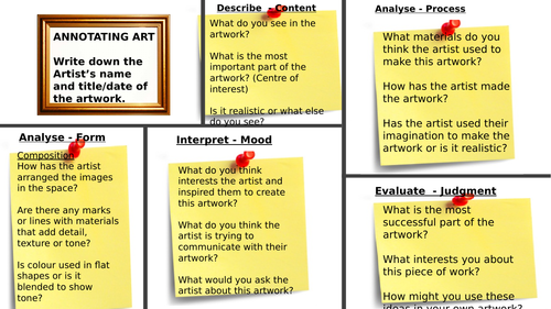 Artist Annotation help sheet for GCSE level 1 - 3 Art and Design ...