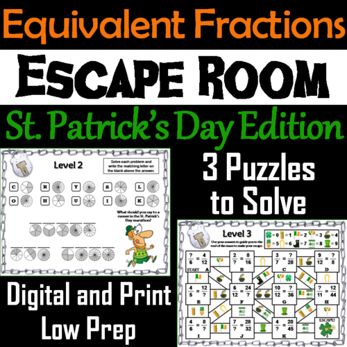 Equivalent Fractions Escape Room St. Patrick's Day Math Activity ...