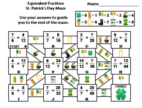 Equivalent Fractions Activity: St. Patrick's Day Math Maze | Teaching ...