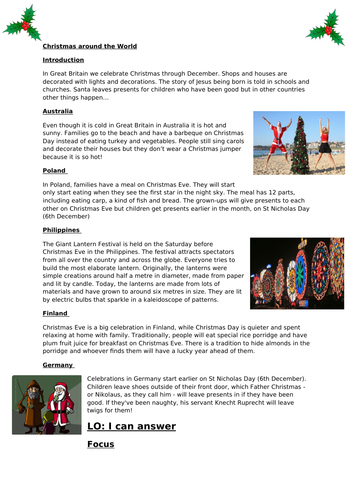Christmas Around the World Comprehension | Teaching Resources