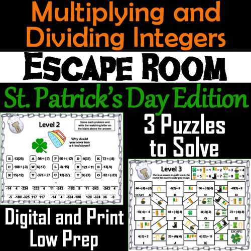 Multiplying and Dividing Integers Escape Room St. Patrick's Day Math ...