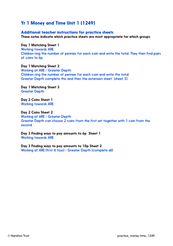 Practice Worksheets: Identify coins to 10p; exchange for 1p coins (Year ...