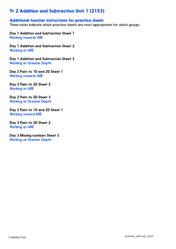 Practice Worksheets: Addition/subtraction facts; missing nos (Year 2 ...