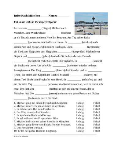 German Simple Past / Imperfekt Worksheet: Reise Nach München (SUB PLAN ...