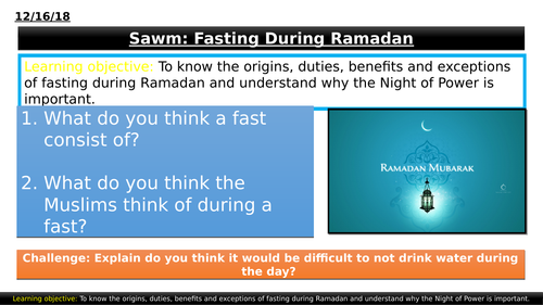 1.4.4 - Sawm: Fasting During Ramadhan | Teaching Resources