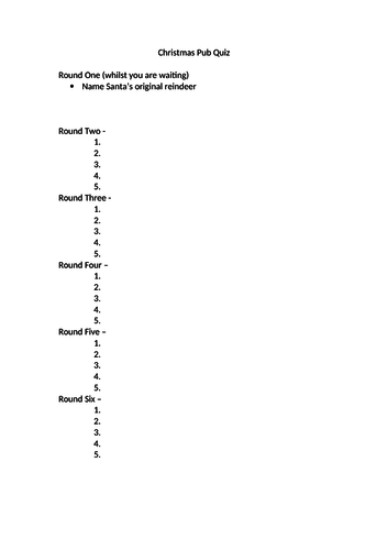 Christmas pub(style) quiz | Teaching Resources