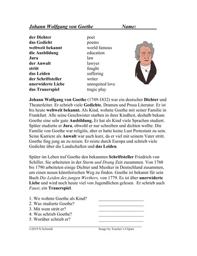 German Biography on Goethe: Biography on a German Writer | Teaching ...