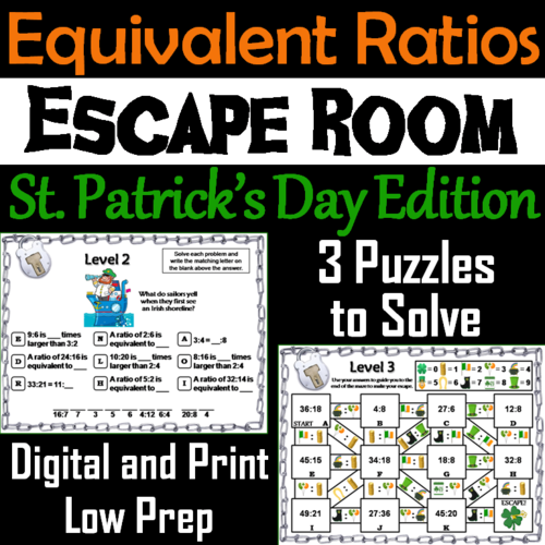 Equivalent Ratios Game: Escape Room St. Patrick's Day Math Activity ...