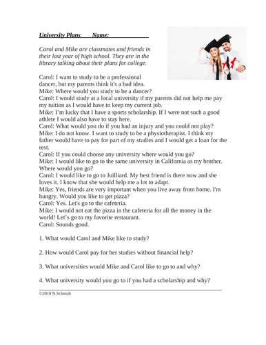 English Conditional Reading: University Plans (ESL / EFL) | Teaching ...