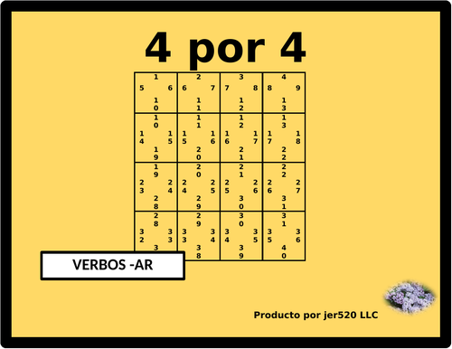 AR Verbs in Spanish Verbos AR Present Tense 4 by 4 | Teaching Resources