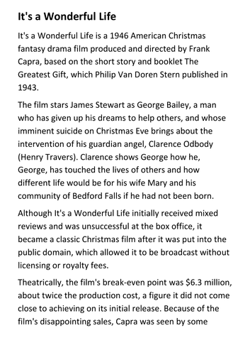 It's a Wonderful Life Handout with student questions | Teaching Resources