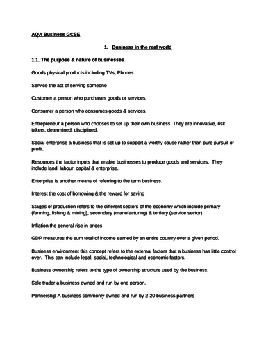 AQA GCSE BUSINESS 9-1. KEY TERMS GLOSSARY FOR ENTIRE COURSE | Teaching ... AQA GCSE BUSINESS 9-1. KEY TERMS GLOSSARY FOR ENTIRE COURSE | Teaching ...