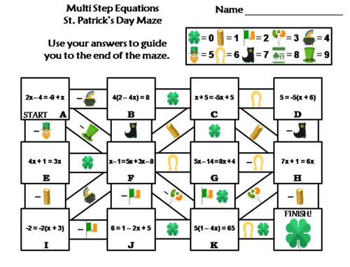 Solving Multi Step Equations Activity: St. Patrick's Day Math Maze ...
