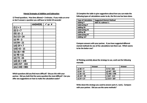 Year 7 Mastery - Mental Methods of Addition and Subtraction | Teaching ...