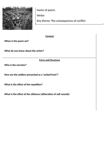 Themed Conflict Poetry Revision Booklet | Teaching Resources