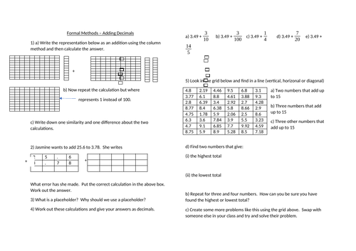 Year 7 Mastery - Addition of Decimals | Teaching Resources