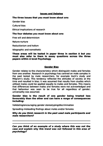 Issues and Debates Workbook AQA Psychology teaching from 2015 ...