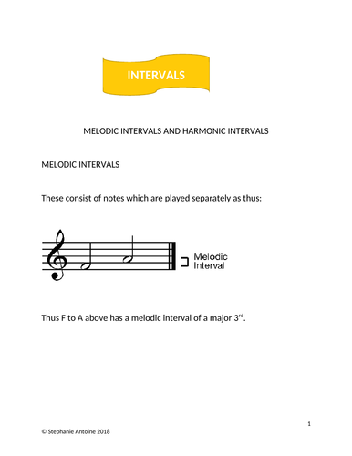 MELODIC INTERVALS AND HARMONIC INTERVALS | Teaching Resources